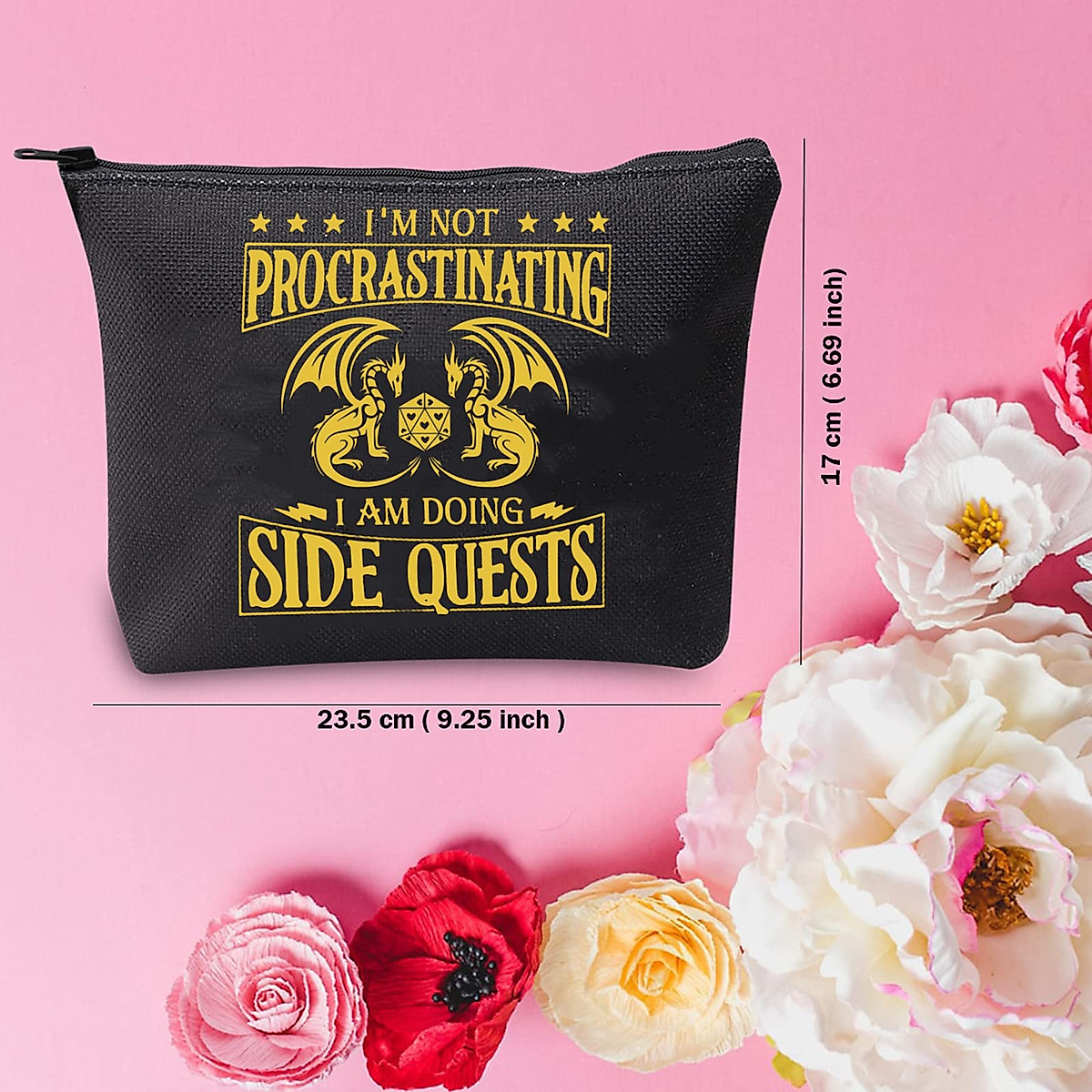 TSOTMO Gamer Zipper Pouch Game Theme Pack Dragons Bag I'm Not Procrastinating I'm Doing Side Quests Cosmetic Bag Gift For Game Lover Fans Gift (Procrastina)