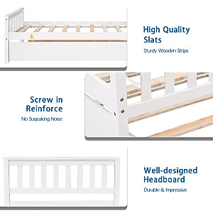 Twin Bed with Pull out Trundle, Modern Pine Wood Platform Bed with Headboard and Footboard, Trundle Bed Frame for Bedroom, Small Living Space, Boys, Girls, Adults, No Box Spring Needed, White
