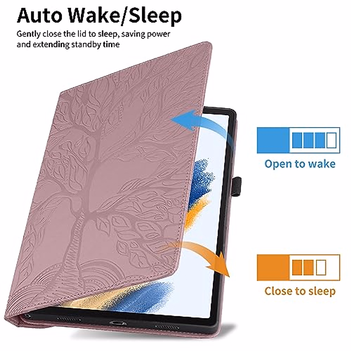 Oaxrui 360°Rotate Case for Samsung Galaxy Tab A8 10.5 (2021) SM-X200 X205 Anti-slip standing Cover Textured Tree Pink