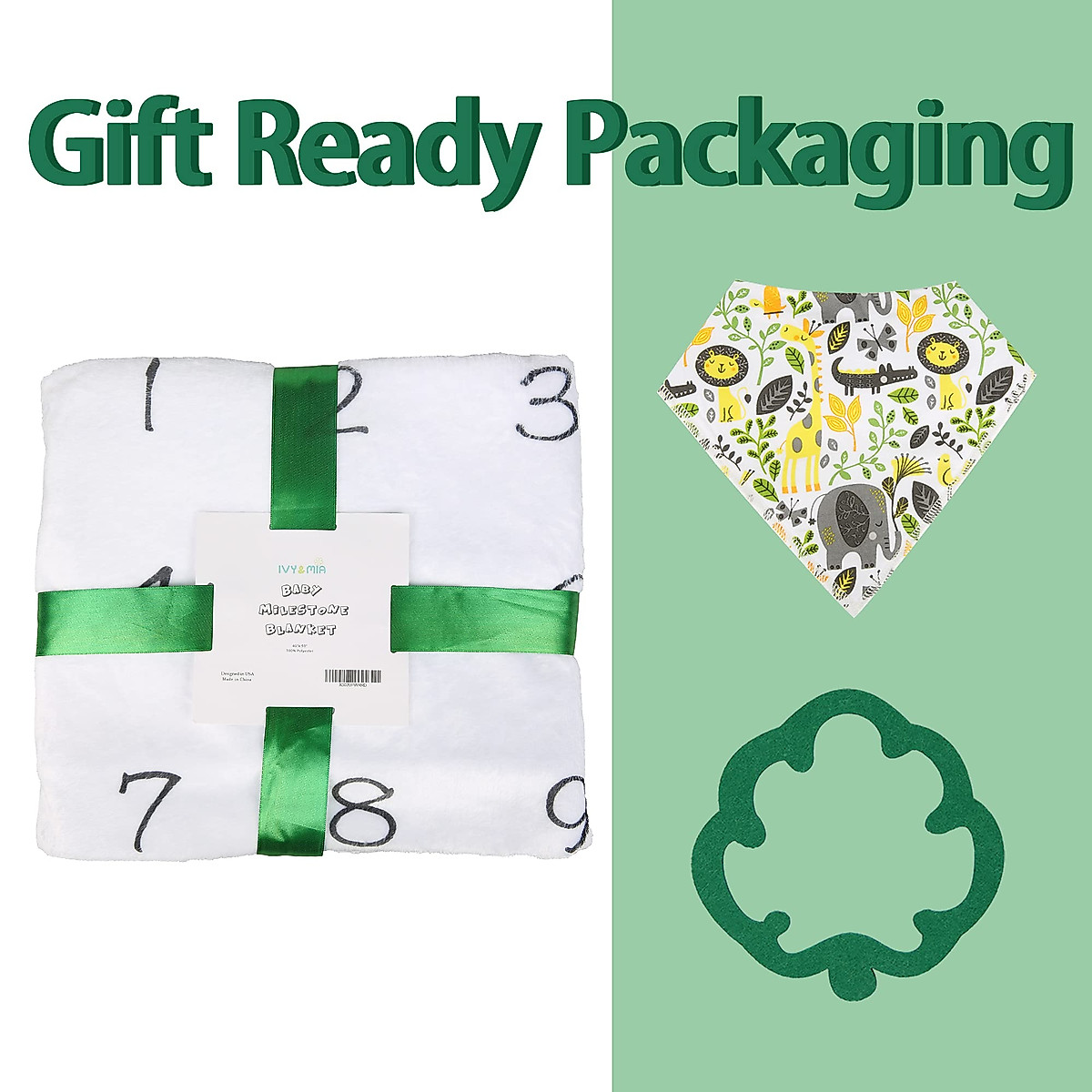 Baby Monthly Milestone Blanket Boy or Girl | Safari Jungle Animals Months Blanket | Gender Neutral Photo Blanket for Newborn Baby | Super Soft Premium Fleece | Bib+Marker 40"x50"