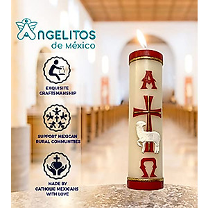 Handmade Paschal Red Candle Alpha Omega Cross Sheep