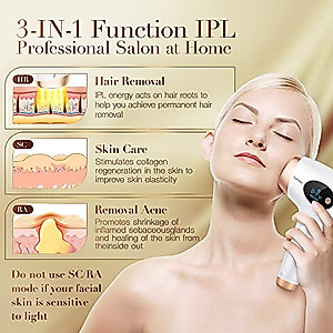 Laser Hair Removal, Upgraded 999,900 Flashes IPL Permanent Hair Removal, 3-in-1 Hair Removal Device with 9 Levels Adjustable for Women & Men's Facial Legs Arms Bikini Line at-Home Use (White）