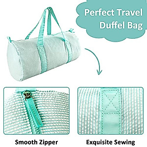 GFU Sports Duffle Bag for Kids, Boys and Girls Travel Foldable Bag, Seersucker Carry On Duffle Bag, Children Weekender Duffel Bag,Mint Green