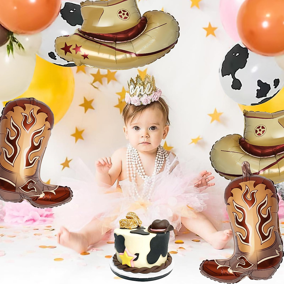 Lidmada 4Pcs Western Cowgirl Party Balloons, Cowgirl Boot Balloon Cowboy Hat Foil Balloons, Western Cowgirl Birthday Party Decorations Last Rodeo Bachelorette Party Supplies (Brown)