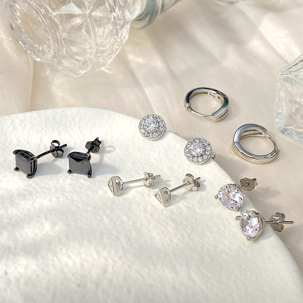 925 Sterling Silver Stud Earrings Set | Round Clear Cubic Zirconia Stud Earrings for Women | 5 Pairs Different Sizes Hypoallergenic Sterling Silver Earring Studs