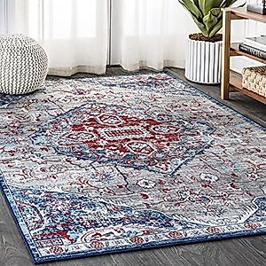 JONATHAN Y Modern Persian Vintage Medallion Red/Navy 3 ft. x 5 ft. Area-Rug Country, Easy -Cleaning, for Bedroom, Kitchen, Living Room, Non Shedding (MDP104A-3)