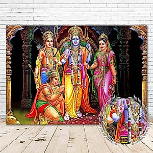 Smiler Lord Rama Backdrop 5x7 Vinyl Lord Ram Poster Wall Decor Rama Navami Background for Home Room Decor Diwali Decorations