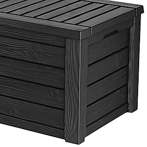 Keter Westwood Outdoor Plastic 150 Gallon Deck Storage Box Organizer for Patio Furniture, Pool Toys and Yard Tools with Bench, Dark Gray, 2 Pack