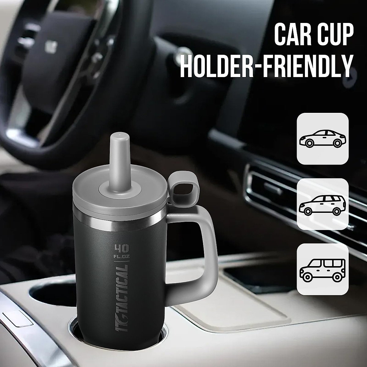 1TG Tactical 40 oz Tumbler with Straw and Lids - Tactical Water Bottle with Handle | Reusable Stainless Steel Metal Bottle Silicone Straws with Cover | Cupholder Friendly for Travel Camping Gym Shcool