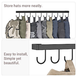 Mkono Hat Rack for Wall Hat Storage Organizer for 20 Baseball Caps, Modern Metal Closet Hat Hooks, Wall Mount Ball Caps Holder Organizer for Bedroom Entryroom Closet Organization, Set of 2, Black