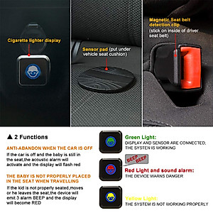 EASYGUARD BAS001 Baby Car Seat Alarm Reminder car Baby Seat pad Alarm System, Baby in Car Reminder Warning with Light and Sounds Remind When Power Off or Unbuckle DC12V