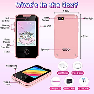 Kids Phone for Girls Aged 3-6 with Dual Camera, Touchscreen Toy Phones for Kids MP3 Music Player 13 Puzzle Games, Educational Toys Christmas Birthday Gifts for Girls Ages 3 4 5 6 7 with SD Card Pink