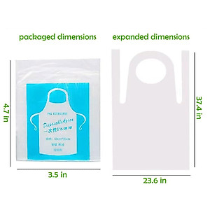Bluelark Disposable Aprons (50 Count) Waterproof Plastic Apron For Painting, Cooking, Housework, and Picnics - Individually Packaged