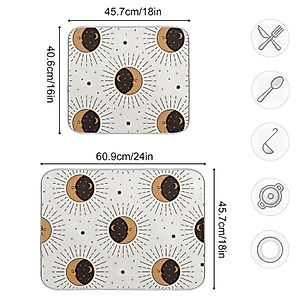 FOLIOSA Vintage Moon Sun Dish Drying Mat, water Absorbent Heat Resistant Drainer Mat for Countertop 18x24 in