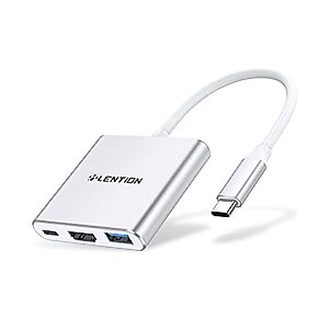LENTION 3-in-1 USB C Hub with 100W Power Delivery, USB 3.0 & 4K HDMI for 2022-2016 MacBook Pro, New Mac Air/Surface/Chrome/Steam Deck, More, Stable Driver Adapter (CB-C14, Silver)