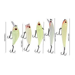 OUKENS 5pcs Luminous Fishing Lures,ABS Hard Baits with Treble Hook Tackle Accessory for Bass Trout Walleye Redfish Saltwater Freshwater