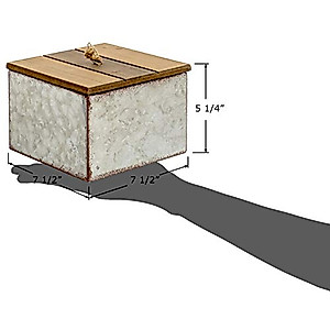 Red Co. 7" W x 7" D Rustic Galvanized Metal Square Storage Box with Wooden Lid - Country Style