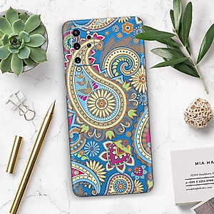 DesignSkinz Subtle Blue & Yellow Paisley Pattern Protective Vinyl Decal Wrap Skin Cover Compatible with The Samsung Galaxy S20 (Screen Trim & Back Glass Skin)