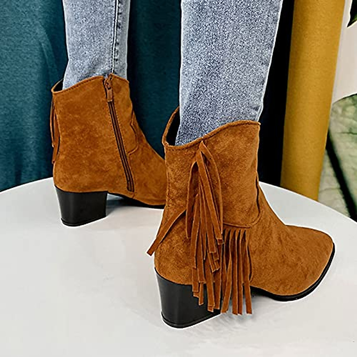 white boots short tassels heels retro chunky high breathable zipper boots platform heel non-slip white platform boots casual booties