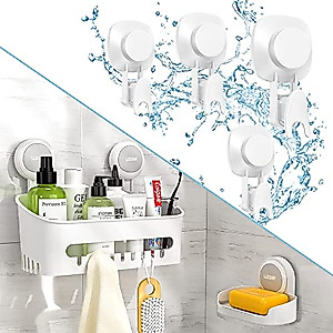 LUXEAR Shower Caddy Suction Cup Sets Shower Shelf Basket + Soap Dish Holder + 4 pack update replacement hooks suction cup for bathroom and kitchen