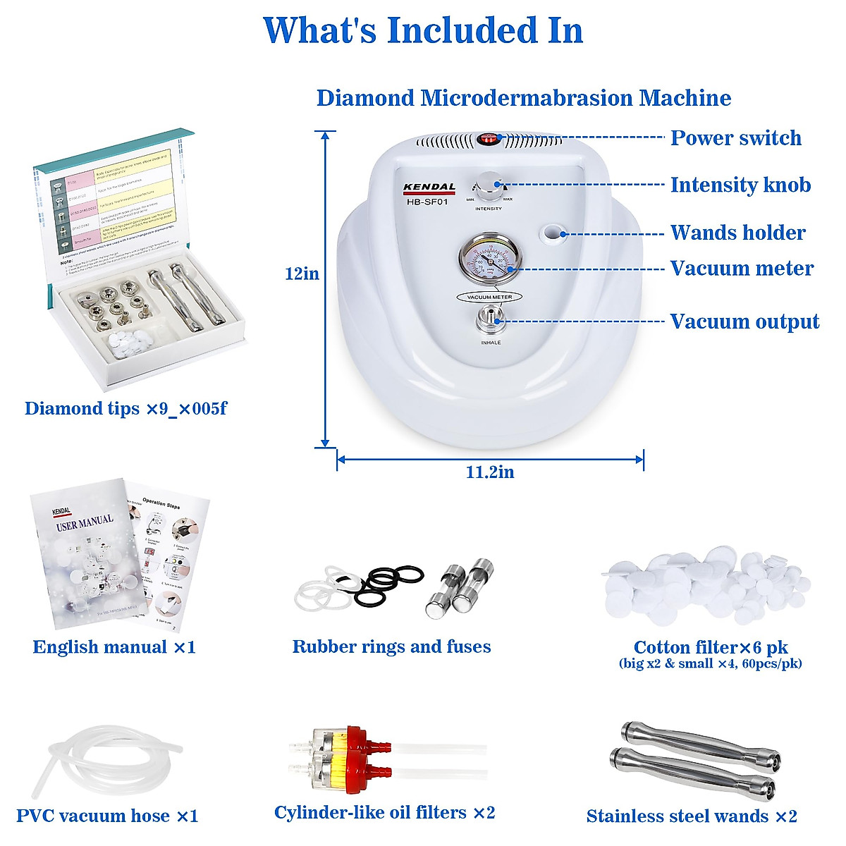 Kendal Professional Diamond Microdermabrasion Machine, Dermabrasion Facial Skin Care Equipment, Also Good for Home Use AC 110V HB-SF01