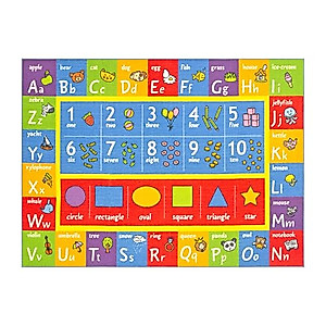 KC Cubs ABC Alphabet, Numbers & Shapes Educational Learning & Fun Game Play Area Rug for Kids Bedroom, Toddler Classroom and Baby Playroom