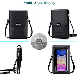 Peacocktion Small Crossbody Cell Phone Purse for Women, Clear Window Touch Screen Wallet Shoulder Bag (Black)