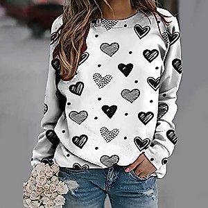JDHUFEI Valentine's Day Hoodies for Women Trendy Long Sleeve Shirts Sweatshirt Print Casual Loose Fit Cute Tops Pullover