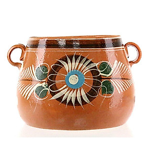 Thaweesuk Shop New Olla De Barro Frijolera w/Lid 3.5 Quarts Canterito Cazuela Traditional Floral of Set