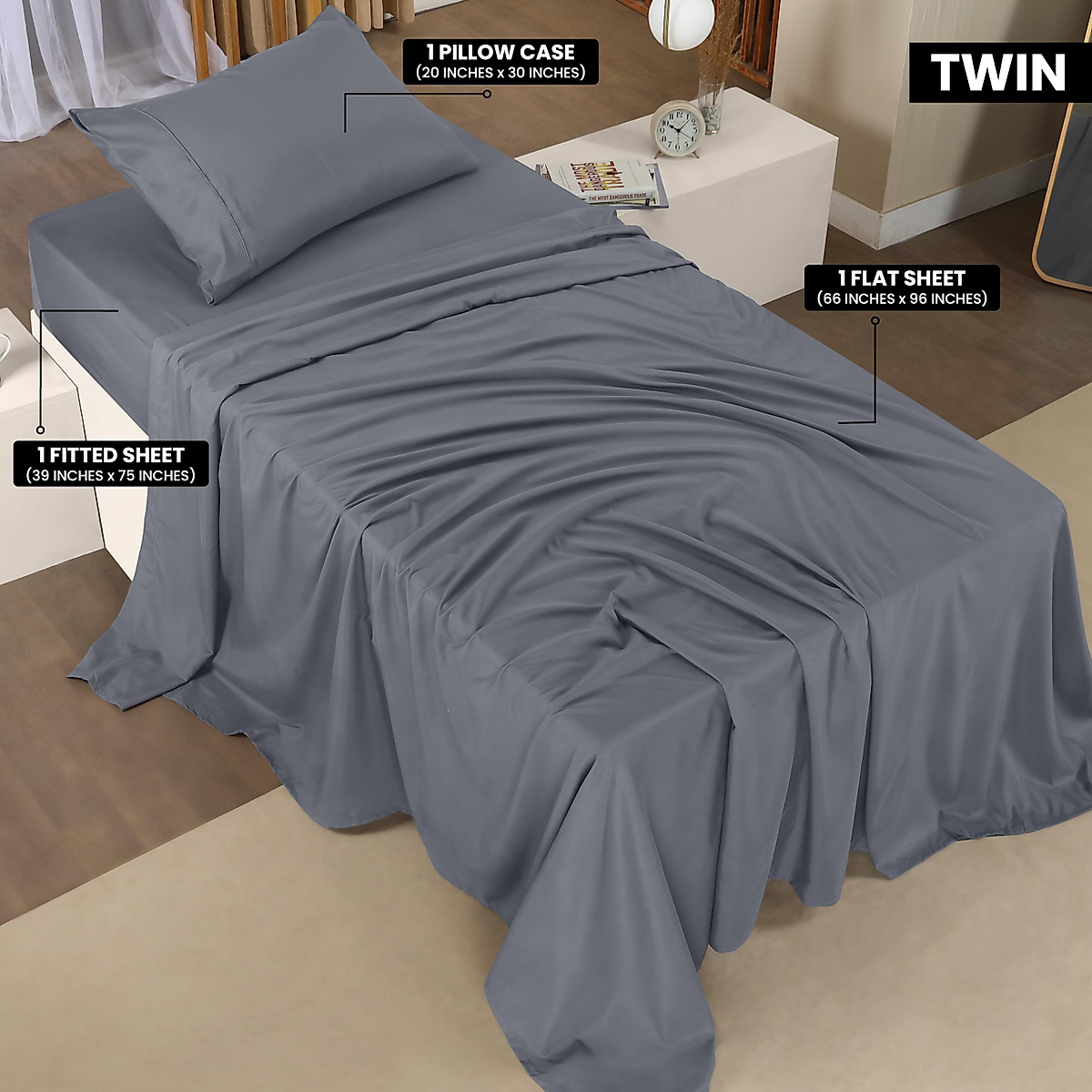 Utopia Bedding Twin Bed Sheets Set - 3 Piece Bedding - Brushed Microfiber - Shrinkage and Fade Resistant - Easy Care (Twin, Grey)