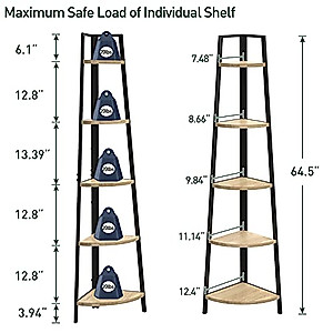 SpringSun 5-Tier Corner Ladder Wood Shelf, Display Rack Multipurpose Bookshelf and Plant Stand for Living Room and Office