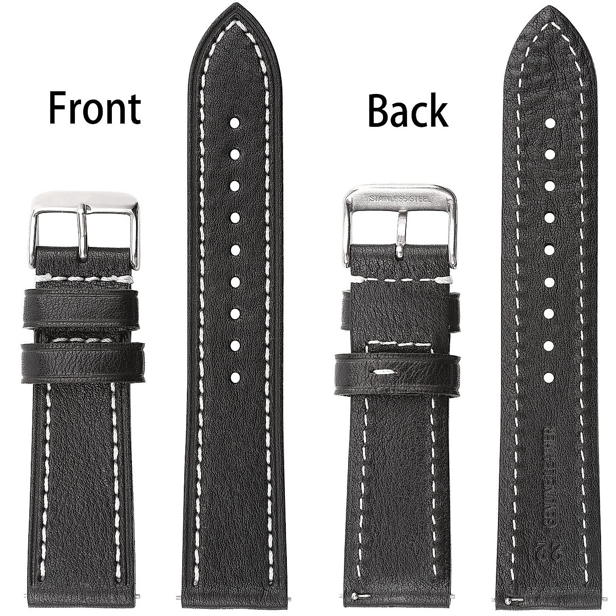 Berfine 18mm Soft Vegetable Tanned Leather Watch Bands, Quick Release Watch Strap Replacement, Black