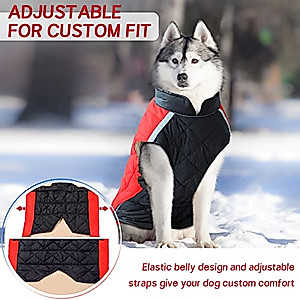 Cold Weather Dog Coats, Waterproof Dog Winter Coat Thick Padded Cozy Vest Reflective Warm Dog Vest Dog Snow Jacket with Leash Attachment Pet Winter Clothes for Small Medium Large Dogs, Red, Blue