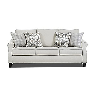 Pemberly Row 89" Upholstered Fabric Modern Sofa, Three Seater Cream Couch, Reversible Seat and Back Cushions, for Living Room, Bedroom, Office with Accent Pillows