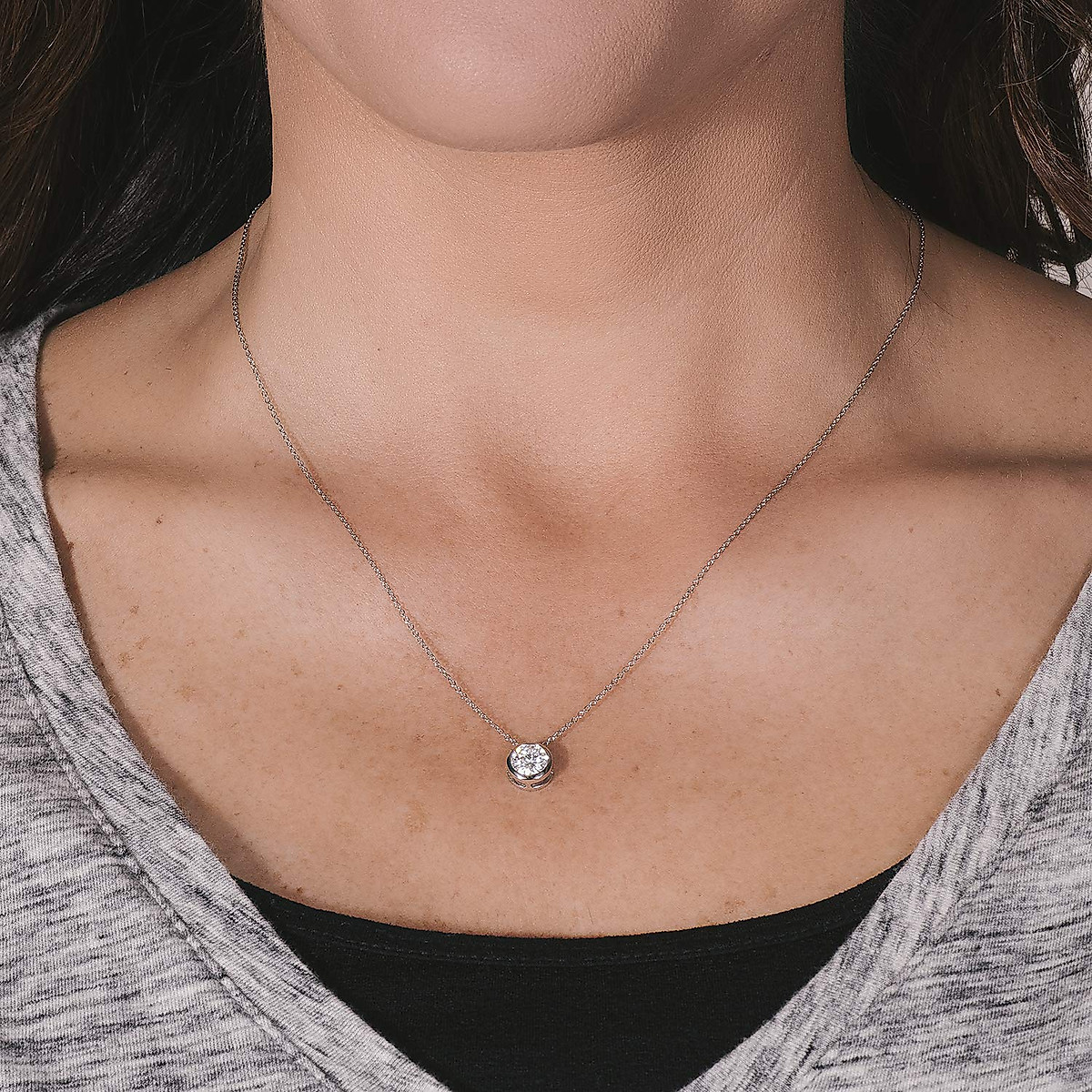 Charles & Colvard 14K White Gold Moissanite Bezel Set Solitaire Pendant 1.00ct DEW