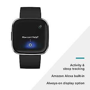 Fitbit Versa 2 Health & Fitness Smartwatch with Heart Rate, Music, Alexa Built-in, Sleep & Swim Tracking, Black/Carbon, One Size (S & L Bands Included) (Renewed)