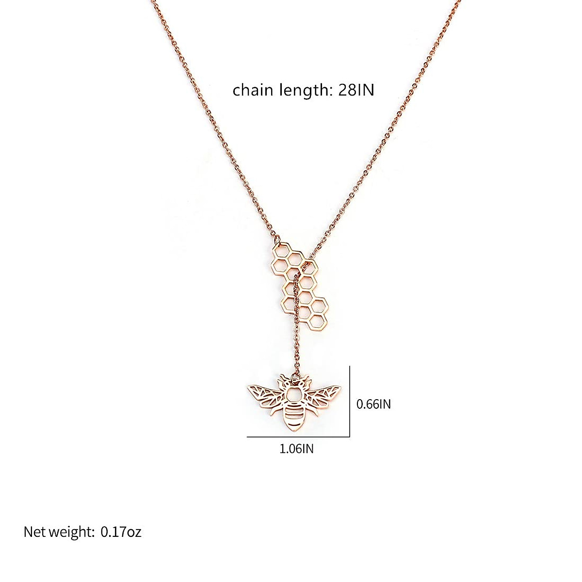 Winssigma 18K Gold Stainless Steel Bee Honeycomb Necklace, Star Moon Necklace Dinosaur spider Adjustable Y Lariat for Women(Gold Bee)