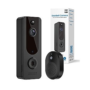 SJCODE Smart Video Doorbell with Chime Ringer, Security Camera Wireless Indoor/Outdoor and Battery Powered, 2-Way Audio, Night Vision, Human Detection, Wide-Angle Lens Surveillance