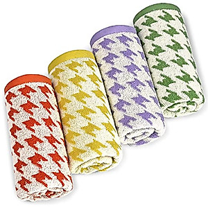 Bathroom Hand Towels 29” x 13”, Ultra Soft Hand Towel Set Houndstooth Pattern, 4 Pack Face Towels for Daily Use, Orange Yellow Green Lilac