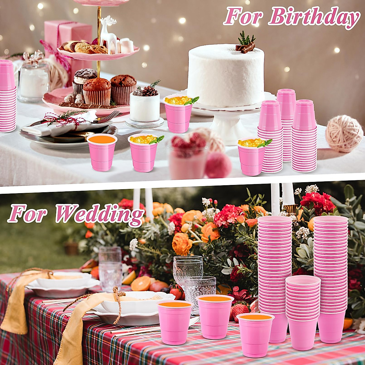Blcculi 100 Pcs 2 oz Plastic Pink Shot Glasses - Disposable Party Cups for Jello Shots, Bachelorette and Birthday Parties - Mini Tasting Serving Shot Cups