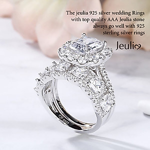Jeulia Oval Cut Engagement Ring Set for Women Halo Sterling Silver Bridal Wedding Ring White Diamond Cubic Zirconia Eternity Band Ring with 3.95 ct Primary Stone,5.75ct Side Stone (6)