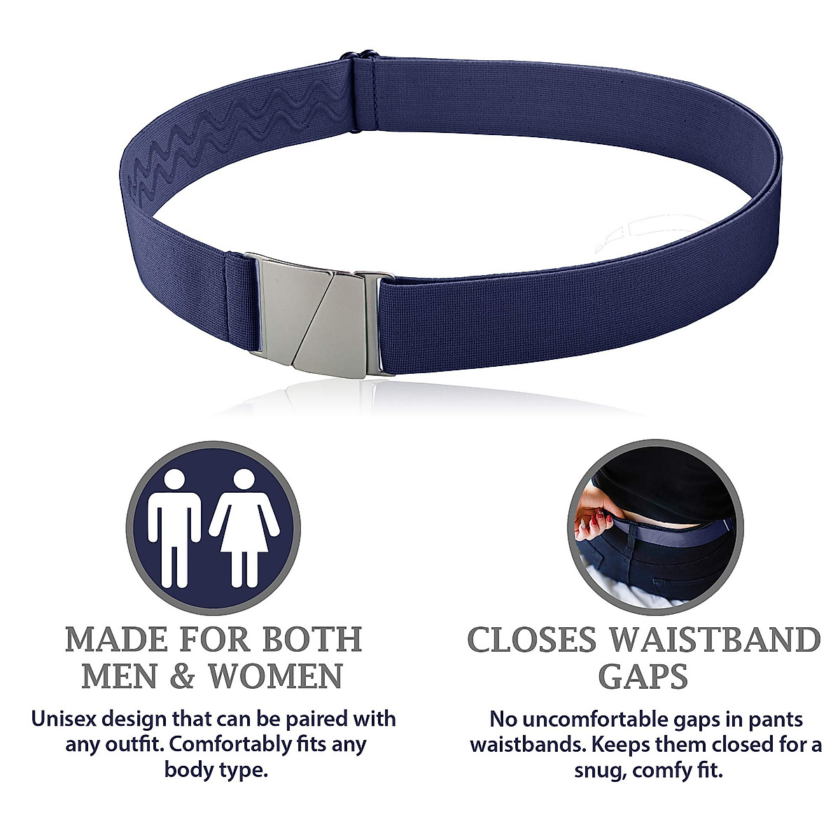 ONE-BELT No Show Invisible Elastic Belts for Women & Men 1.5" adjustable Non Slip Fits waist upto 50 Inch. Designed in USA.