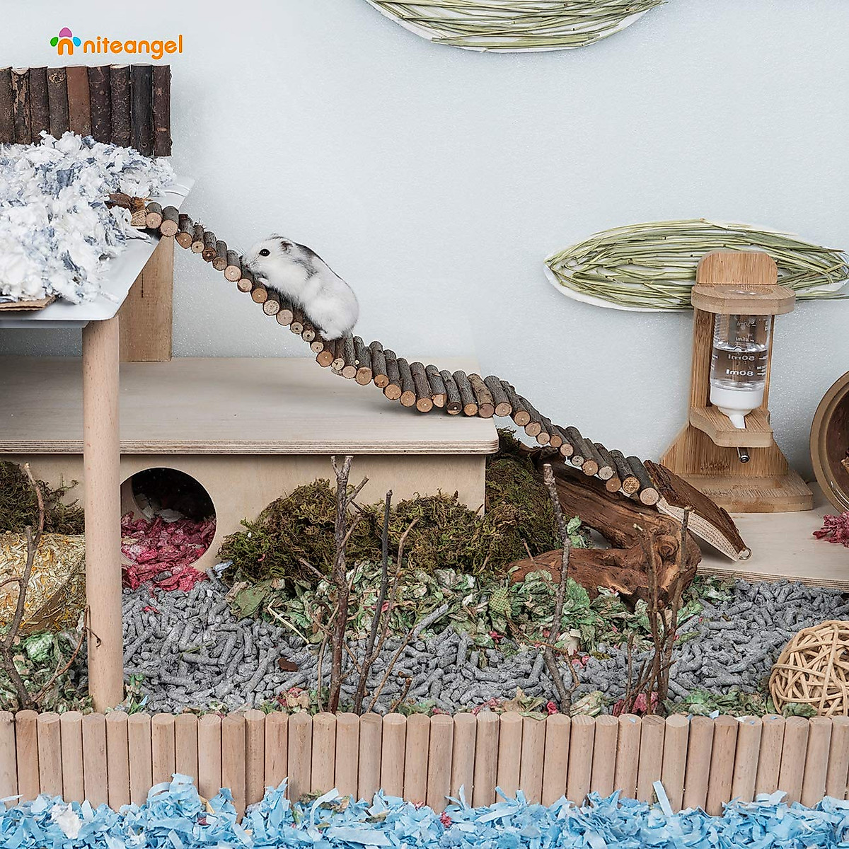 Niteangel Hamster Suspension Bridge Toy - Long Climbing Ladder for Dwarf Syrian Hamster Mice Mouse Gerbils and Other Small Animals (21.8" L x 2.8" W)