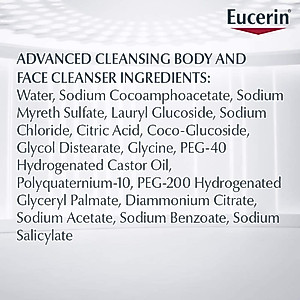 Eucerin Advanced Cleansing Body & Face Cleanser 16.9 Ounce (500ml) (Pack of 3)