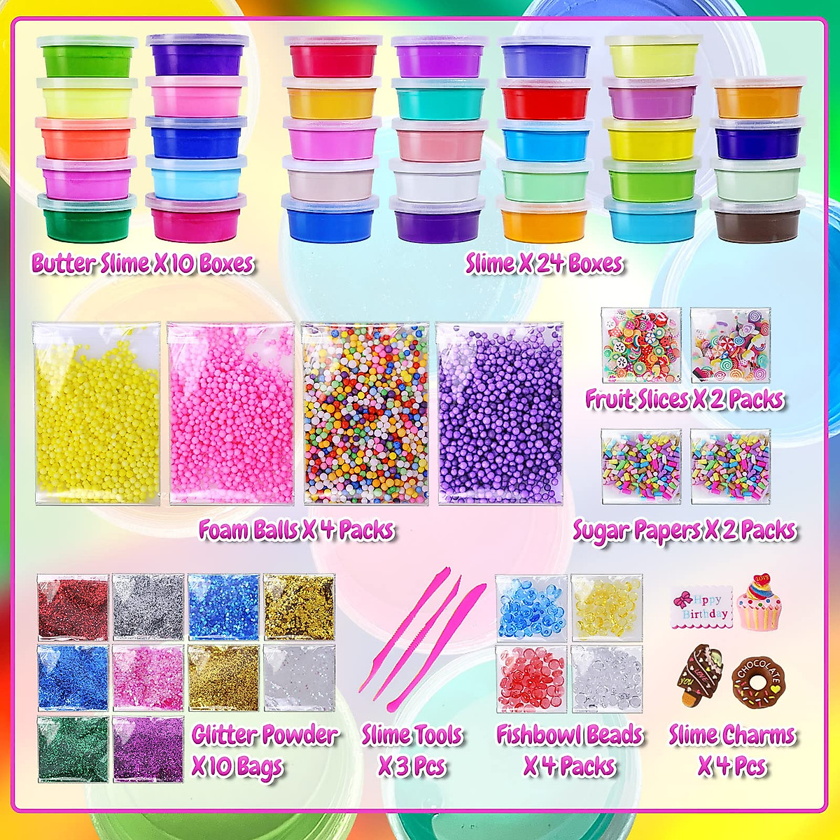 ESSENSON Slime Kit for Girls Boys, DIY Slime Kit Gifts for 6 7 8 9 10+ Year Old, Jumbo Slime Party Favors Gift, Crystal Slime Making Kit for Girls 10-12, Kids Art Craft Kit