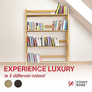 STONY EDGE 4-Tier Folding Bookshelf | Natural Wood Finish | 45x32x11.5 Inches | Book Shelf for Books and Trinkets | No Assembly Required | Foldable & Small Bookshelf for Home and Office