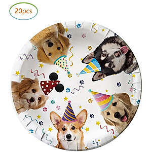 Hzleyw Dog Birthday Party Supplies, 20 Plates and 20 Napkins, Puppy Birthday Party Baby Shower Decorations Supplies Paper Plates Napkins for Kids 20 Guests