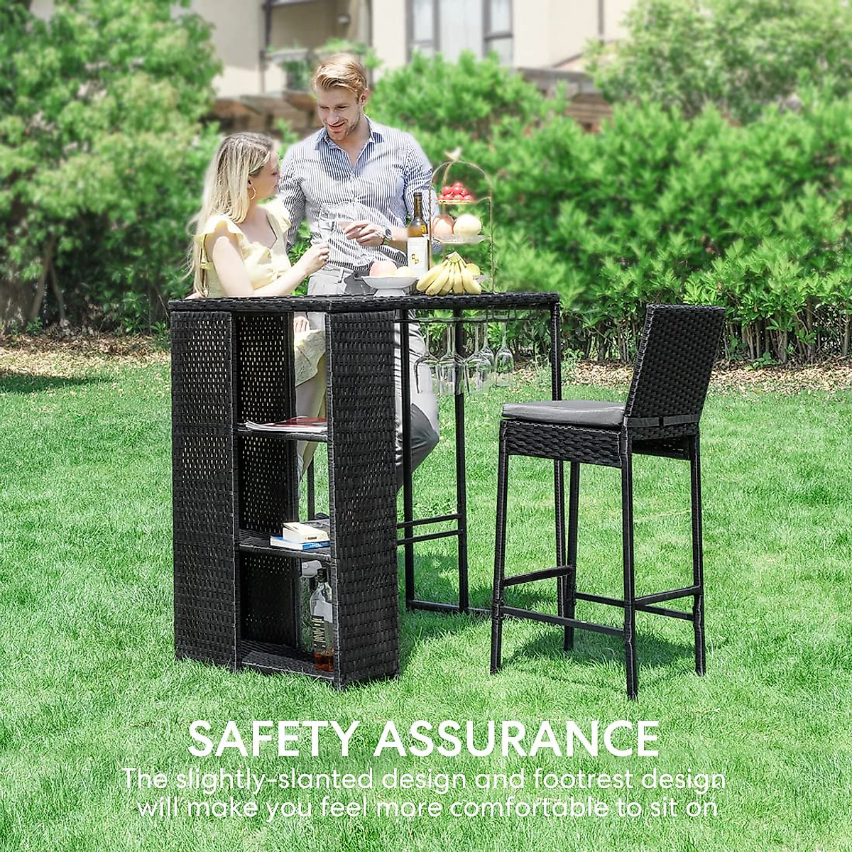 VIVOHOME Outdoor Wicker Barstool 4 Packs, Bar Chairs PE Rattan Materail, Patio Stools with Cushions, Black