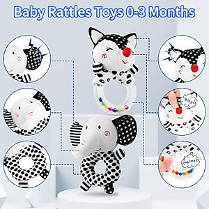 FPVERA Baby Rattles 0-6 Months: Soft Rattles for Babies 0-6 Months Newborn Sensory Toys, High Contrast Black and White Baby Toys 0-3 Months Plush Rattle Toy for Infant Boys Girls Shower Gift, 2PCS