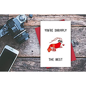 Funny Birthday Card, Cute Anniversary Card for Husband Wife GF BF, Shrimply The Best Love Card for Him or Her